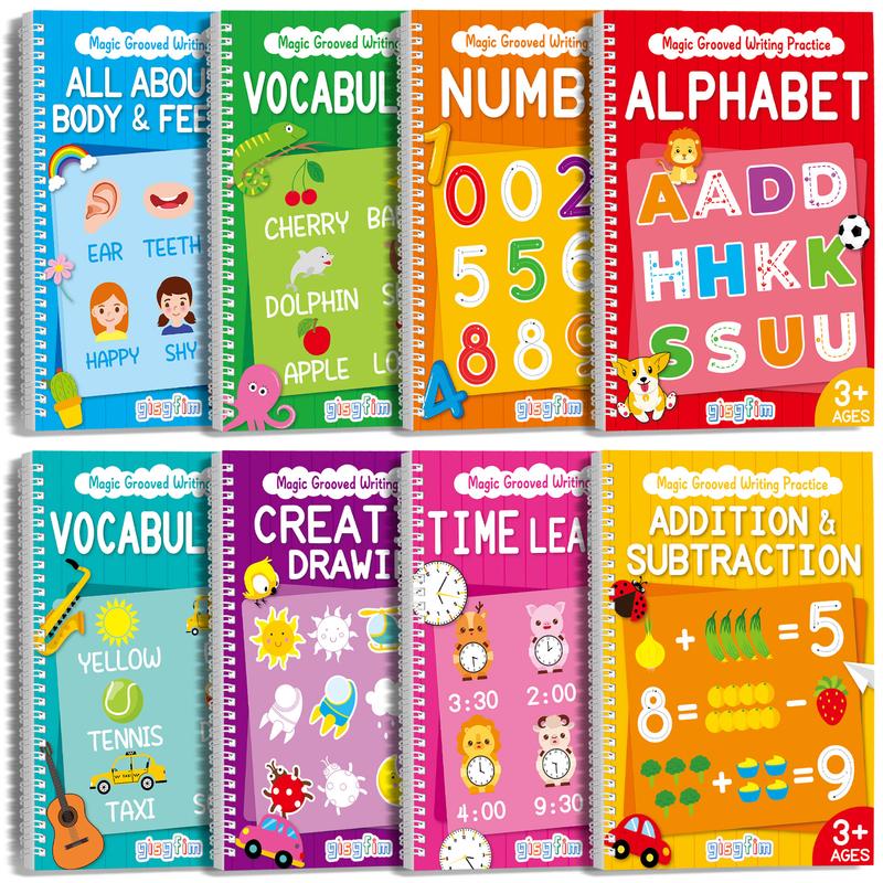 GISGFIM 8 Pieces Magic Grooved Writing Practice Books Disappearing Ink ...