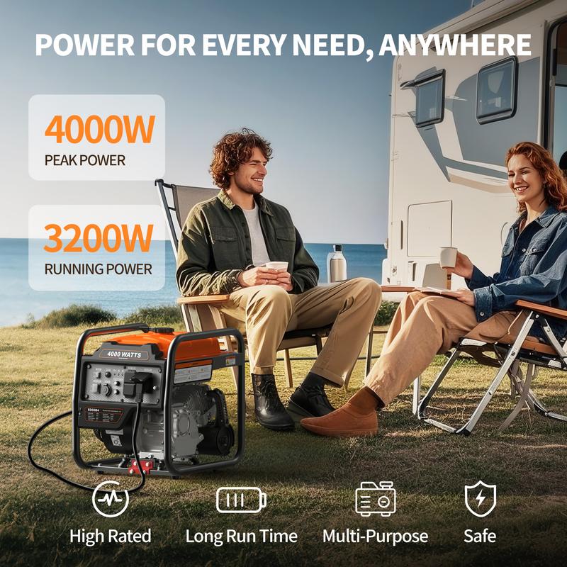 Efurden Outdoor Power Equipment 4000 Watts Portable Generator, Open Frame Inverter Generator ...