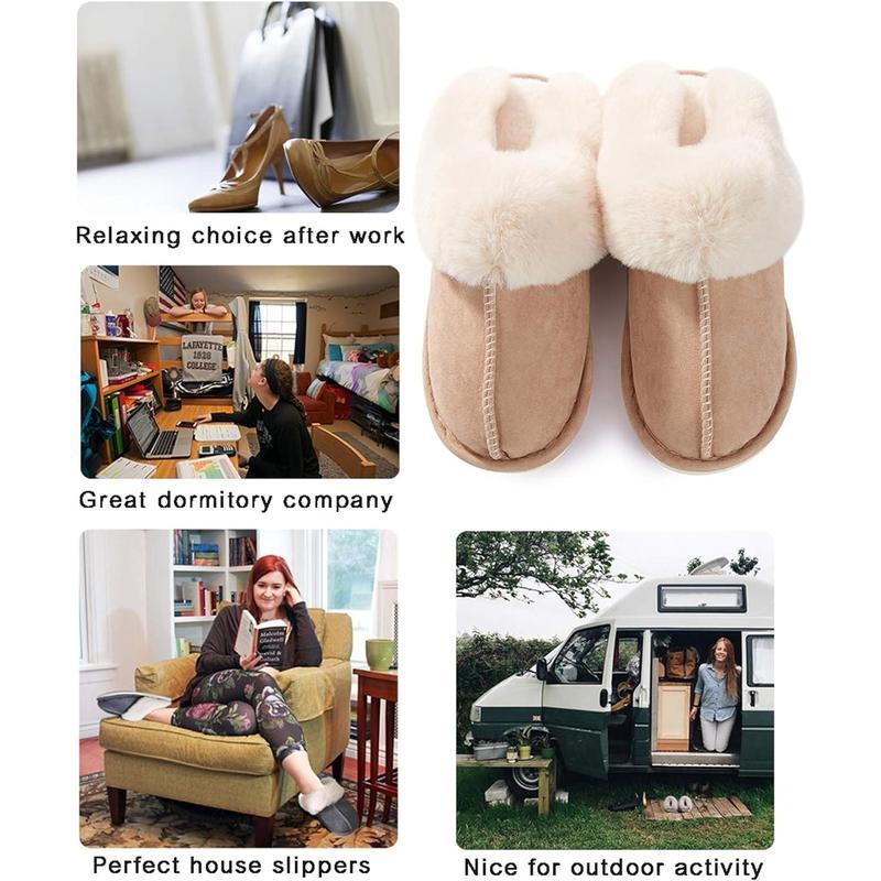 Womens Slipper with Memory Foam Fluffy Soft Warm Slip On House Slippers ...