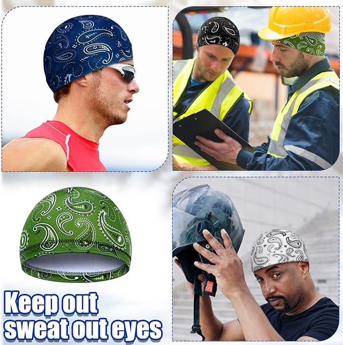 6 Pcs Men Cooling Skull Cap Helmet Liner Sweat Wicking Beanie Head Roll ...