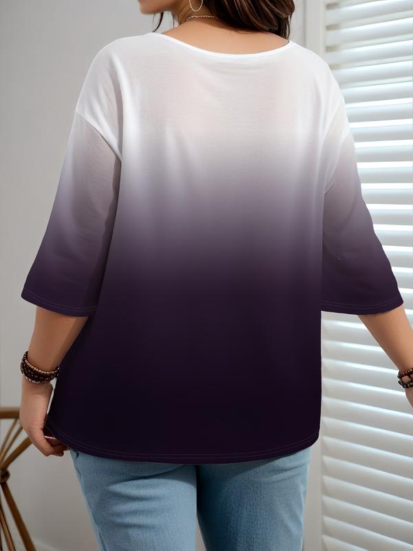 Women's Plus Size Gradient Half Sleeve Top, Casual Loose Fit ...