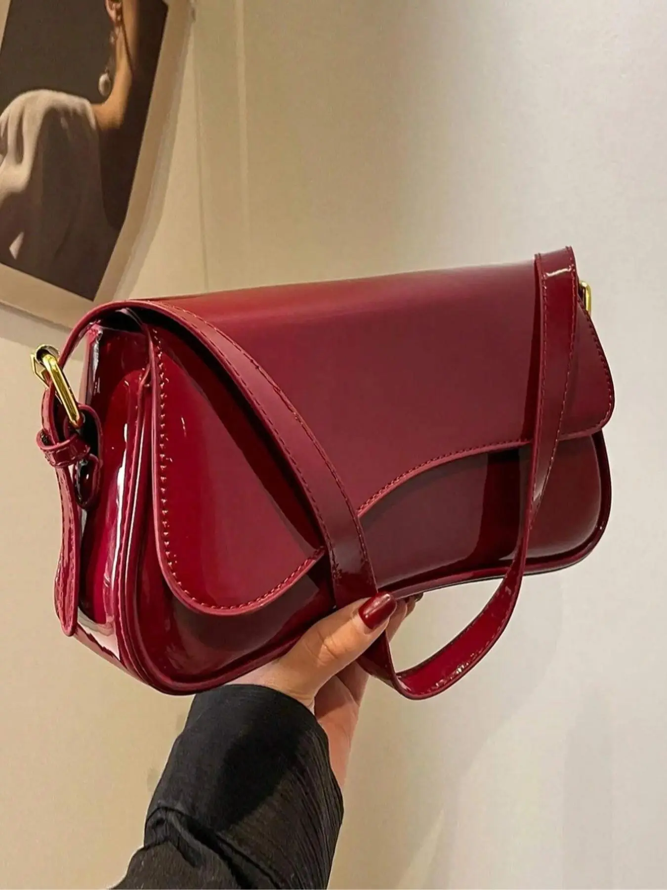 Women's Solid Color Bag, Fashionable PU Leather Shoulder Bag for Daily ...