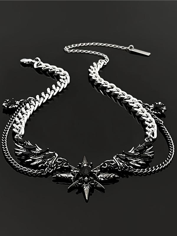 Hiphop Trendy Dark Style Starburst Wings Design Necklace, Punk ...