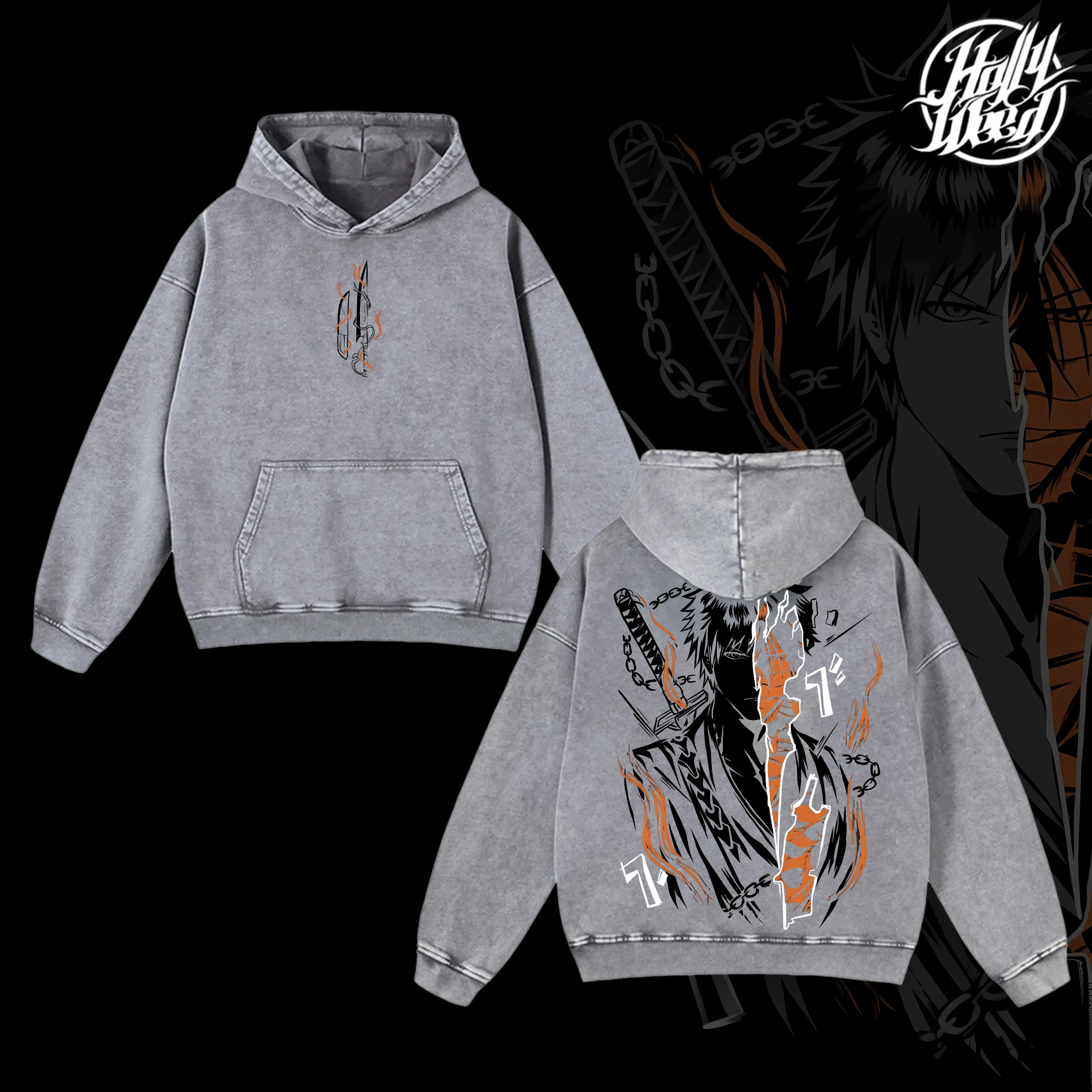 Ichigo Kurosaki Oversized Vintage Washed Hoodie – Bleach Anime Graphic ...