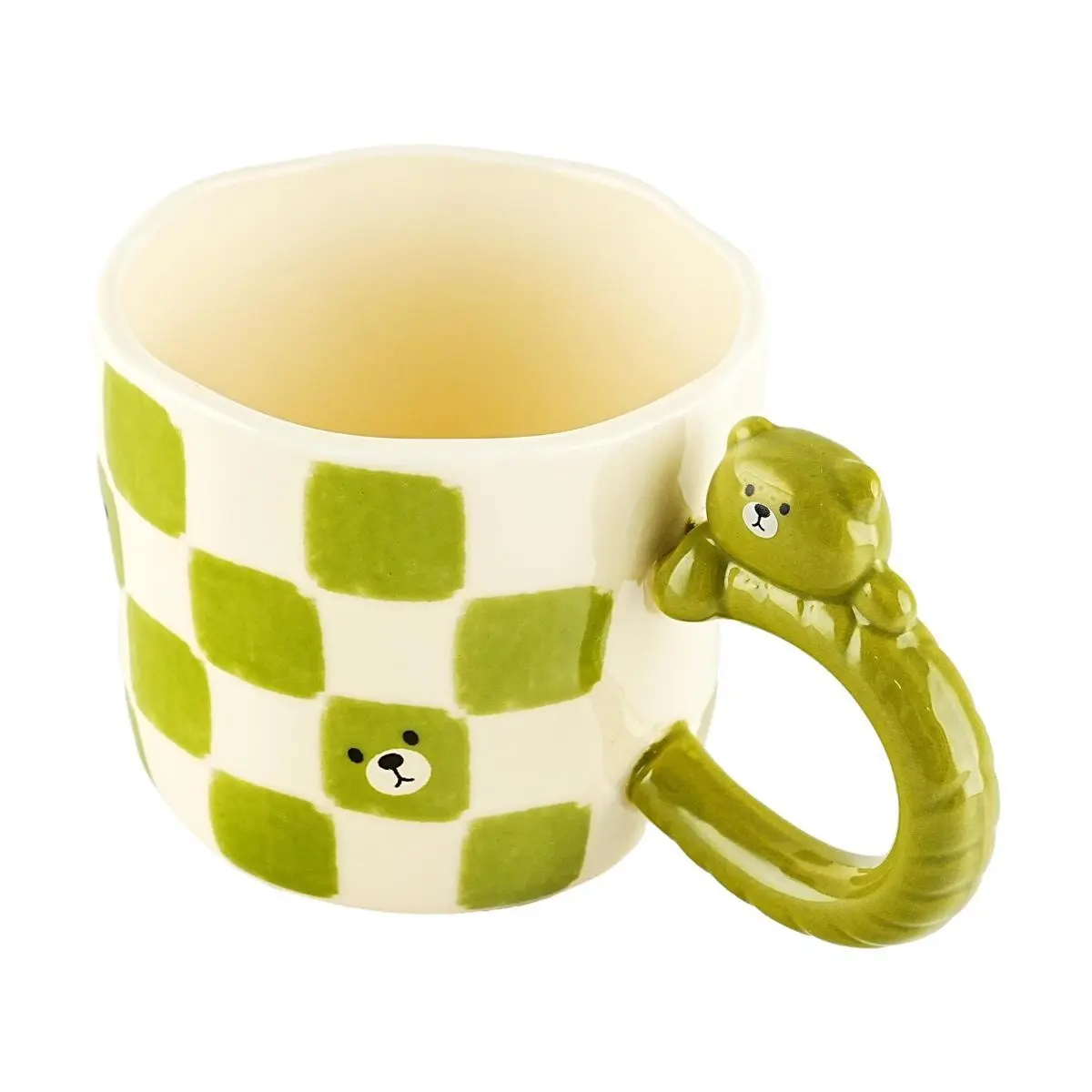 Golden Lion Hand-Painted Cartoon Bear Mug - Cute Green Ceramic Coffee ...