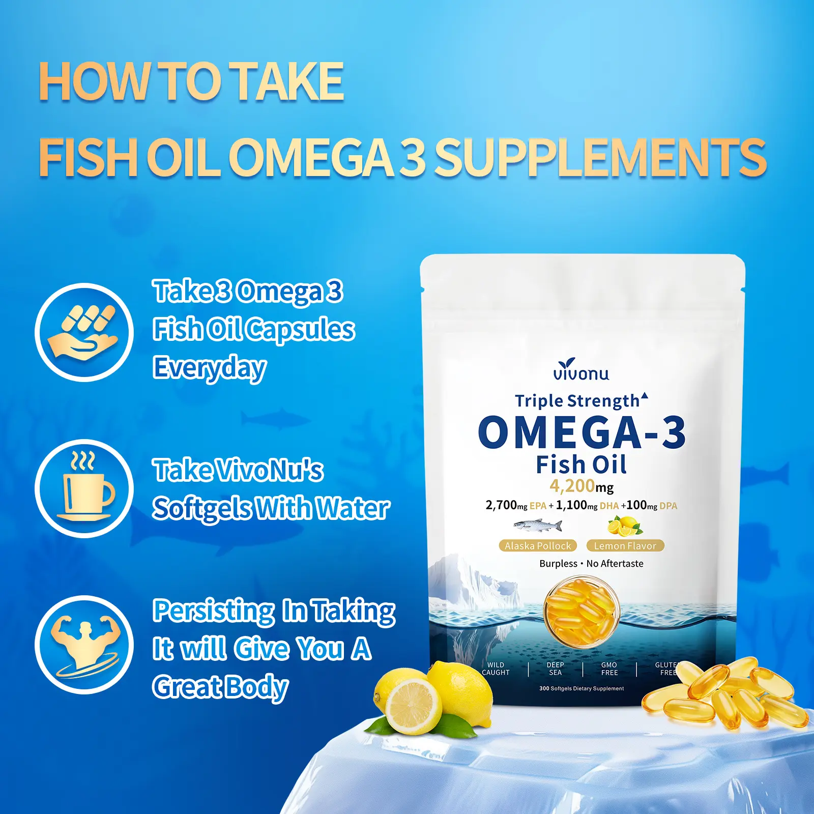 VIVONU OMEGA-3 Fish Oil 100-DAY SUPPLY | No burping NO reflux ...