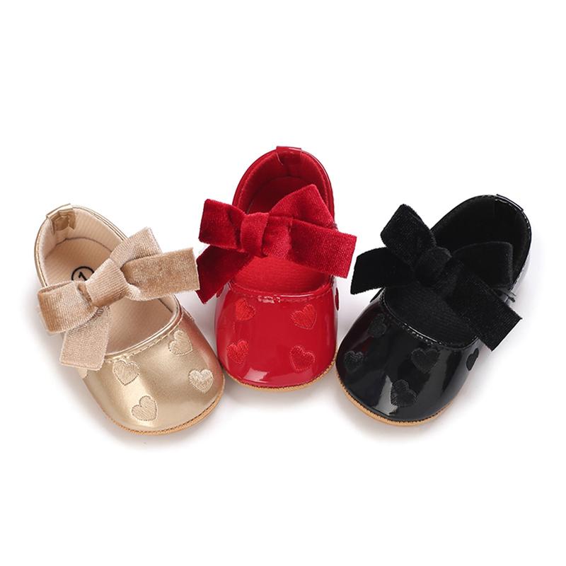 Baby Girls Cute Moccasinss Heart Pattern Bowknot Soft Sole PU Leather ...