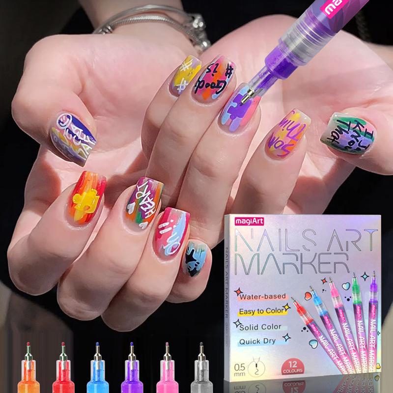 Cutics 12 Color Nail Doodle Pen for DIY Nail Art Quick Drying Acrylic ...