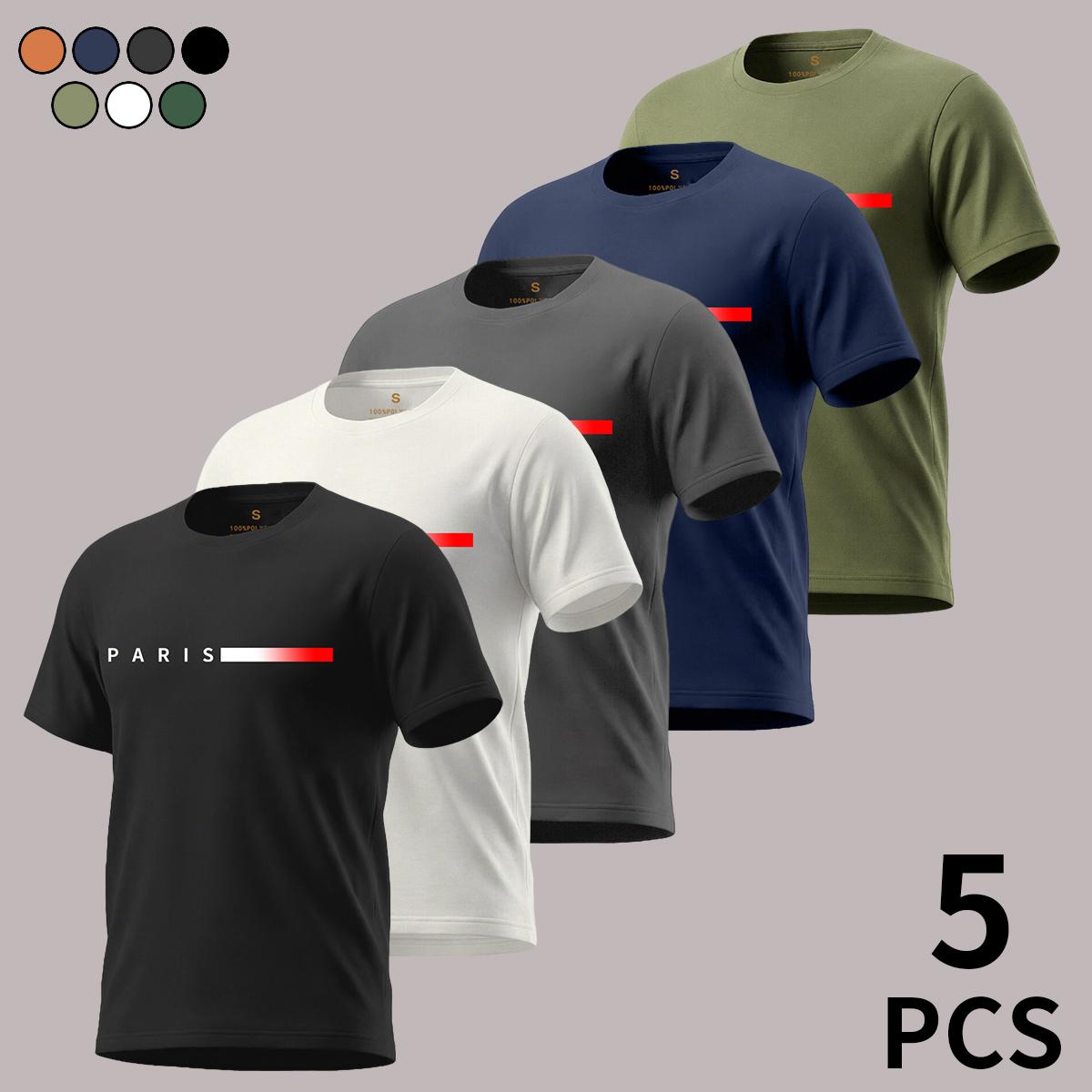 Men’s 5-pack letter print T-shirts—casual, comfortable, versatile crew ...