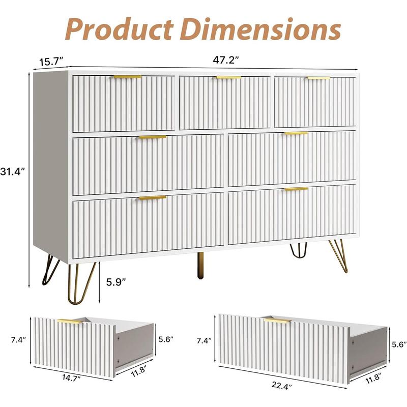 Modern White Dresser for Bedroom, 7 Drawer Dresser with Gold Pulls ...