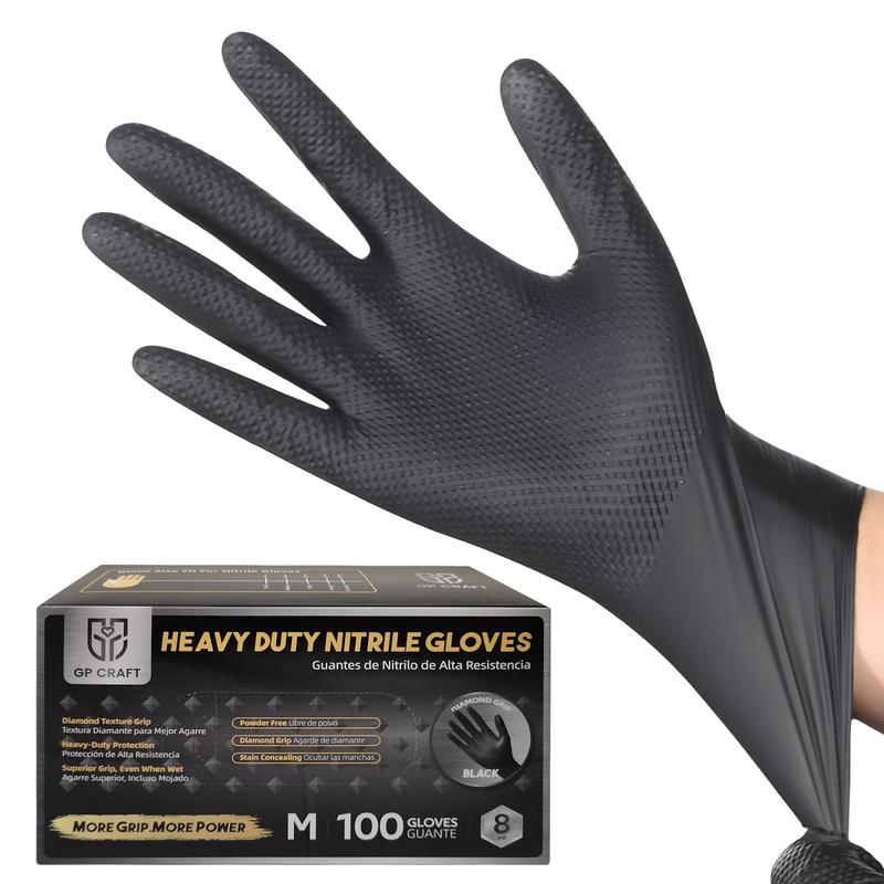 GP Craft 8Mil Diamond Textured Black Nitrile Gloves (Automative Work) Cleaning Hand Cover Box ...
