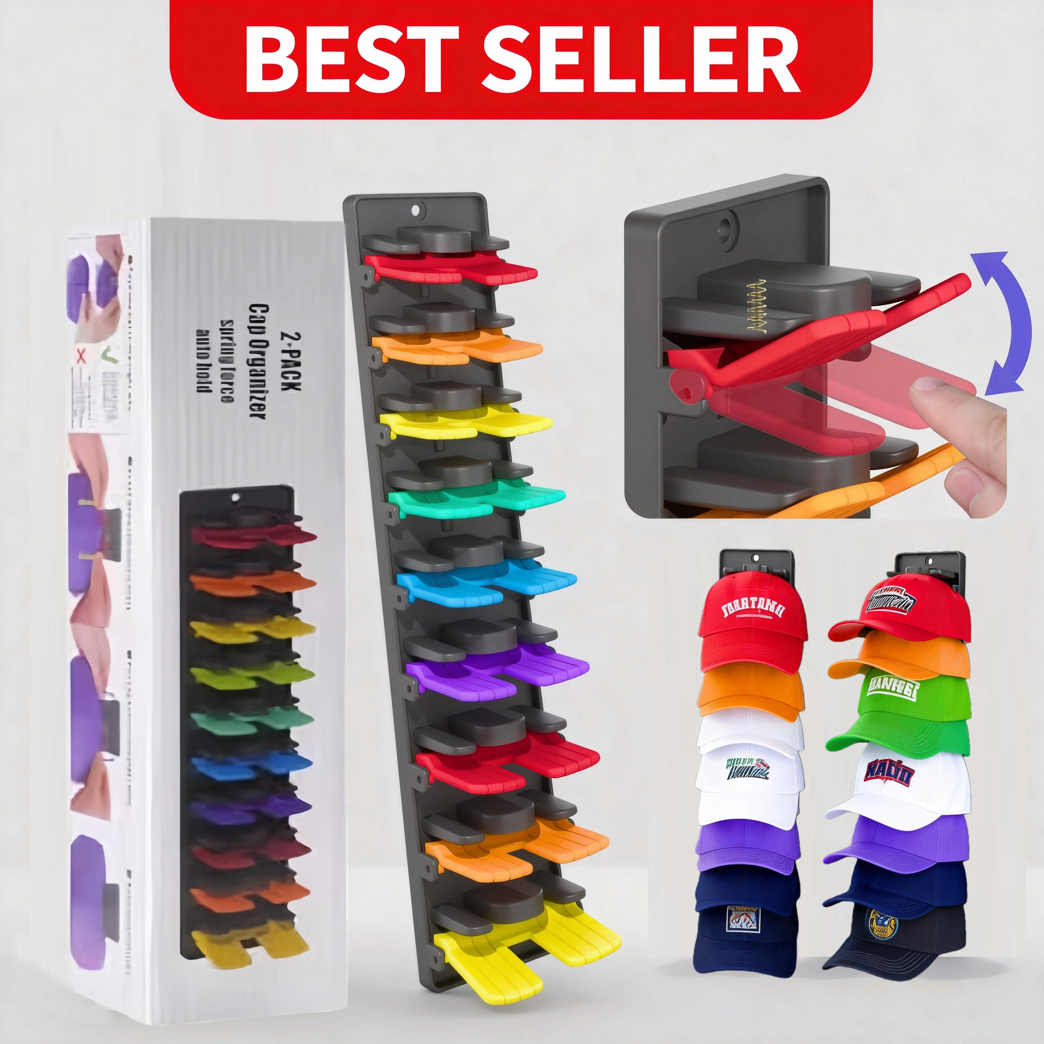 Hat Organizer for Baseball Caps 2 Packs with Built-in Spring Clips ...