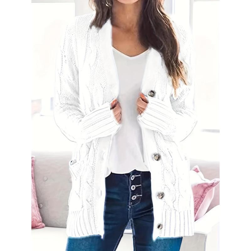 Cozy Cable Knit Cardigan with Button Front - Warm Long Sleeve Casual ...