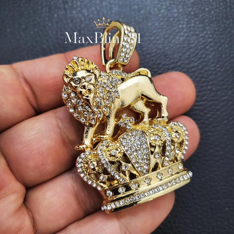 ICED LION KING ROYAL CROWN CUBIC ZIRCONIA GOLD PLATED HIP HOP STYLE ...