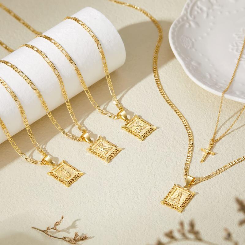 Gold Layered Initial Cross Necklace, 14K Gold Plated Layering Square ...