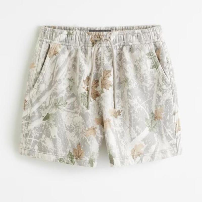 Camo Sweat Shorts Maple Leaf Print Drawstring Elastic High Waist Casual ...
