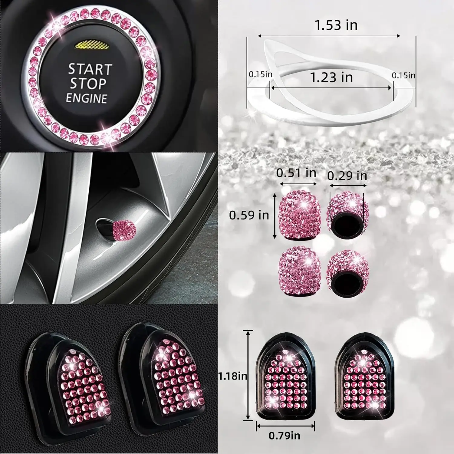 27-Piece Rhinestones Sparkling Bling Car Interior Accessory Set ...