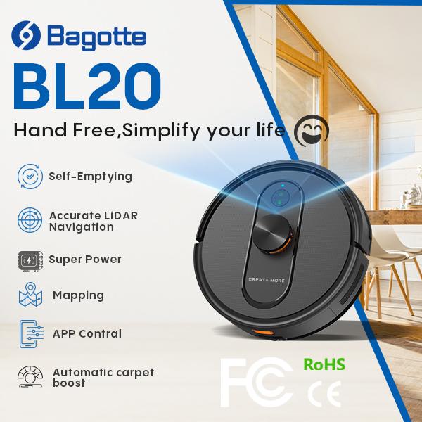 Bagotte BL20 Robot Vacuum Cleaner with Self-Emptying Feature Accurate ...