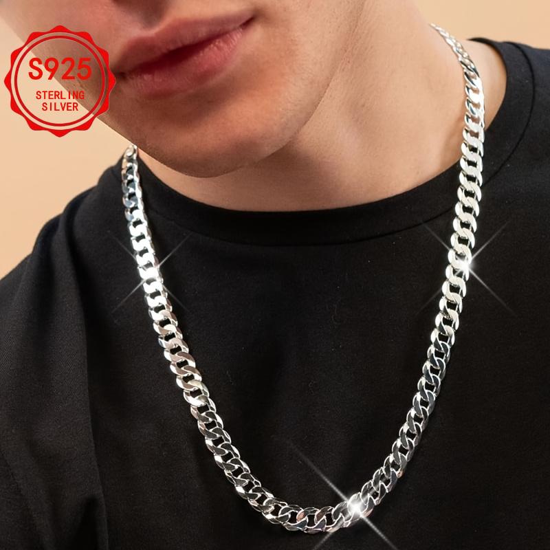 Italian S925 Silvery 10Mm Cuban Chain Necklace, Hip Hop Style Men'S And ...