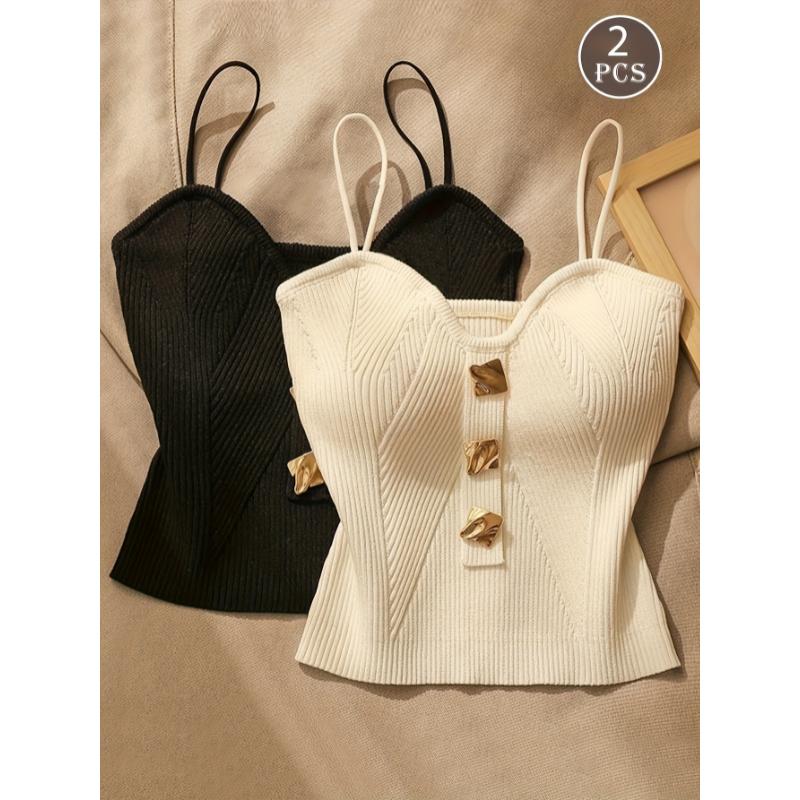 women Women's Elegant Knit Camisole Tops, Sleeveless V-Neck with ...
