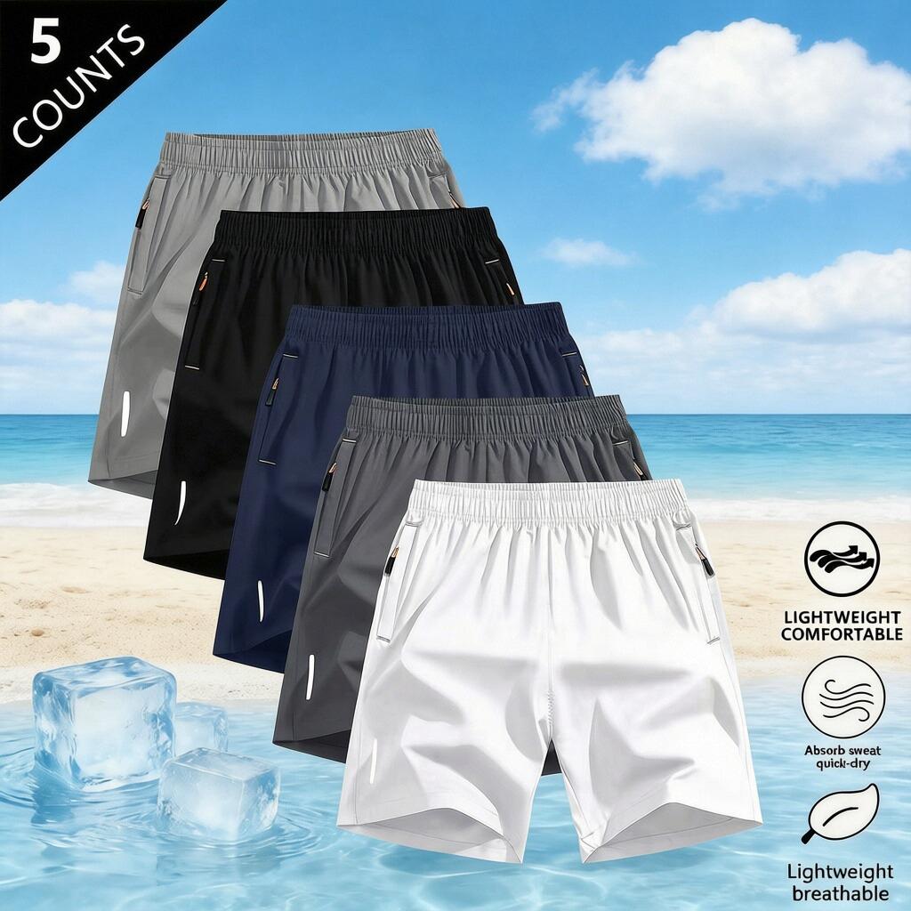 Multi-pack summer lightweight ice silk men’s shorts with zippered ...