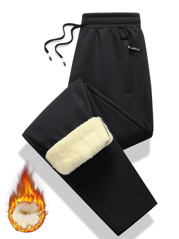 Men's Casual Fleece Pants, Winter Drawstring Warm Sweatpants with ...