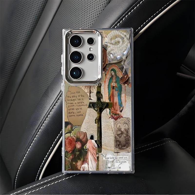 Retro Catholic Virgin Mary Collage Pattern Aesthetic Soft Phone Cases ...