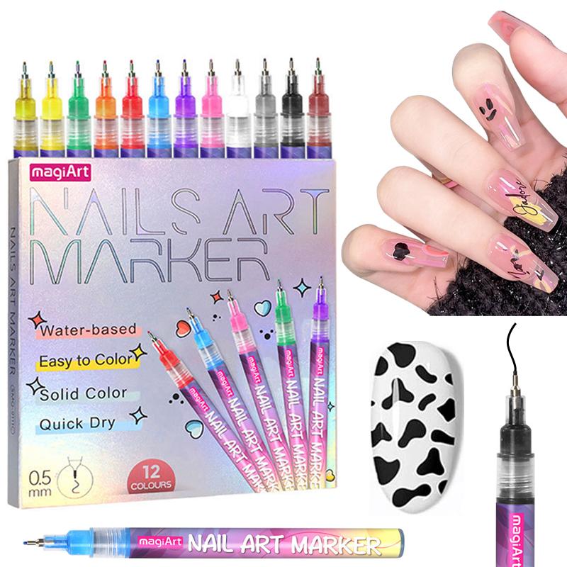Professional Cutics DIY Graffiti Nail Art Marker Pen Set 12-color Quick ...