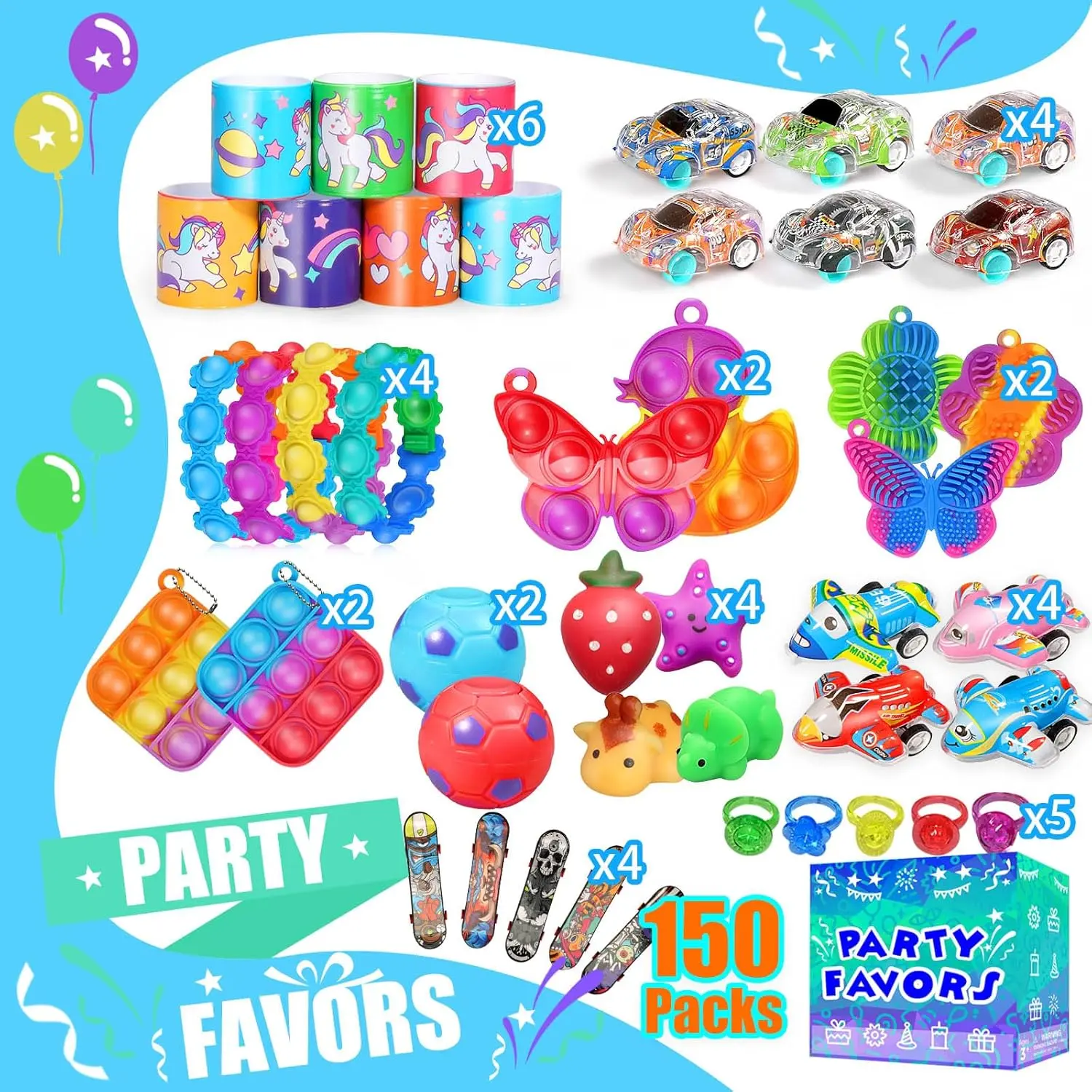 Party Favors for Kids 8-12 4-8, 150-Pack Fidget Toys Bulk, Treasure Box ...
