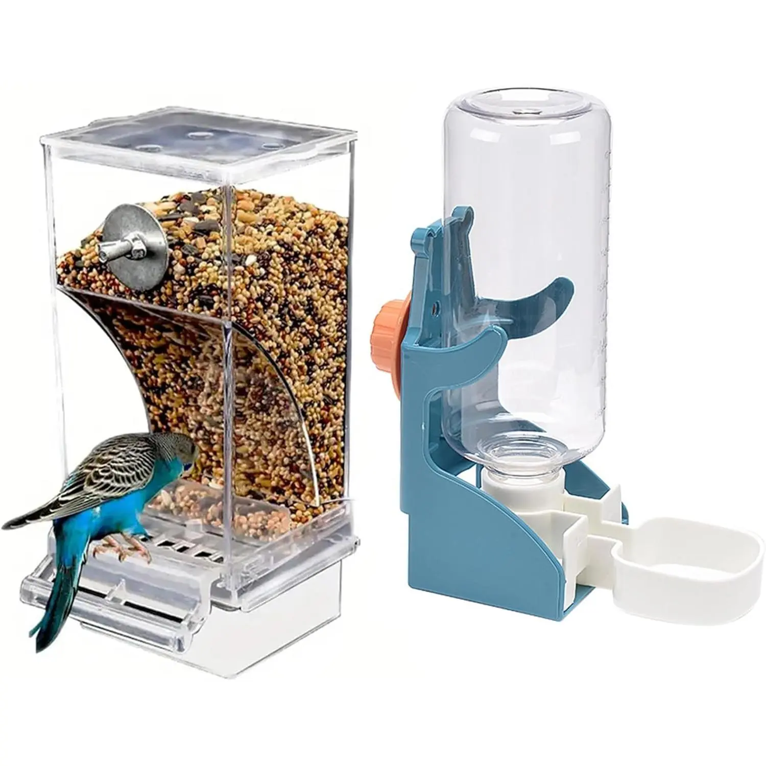 No Mess Bird Feeder Water Dispenser Set, Automatic Transparent Parrot ...