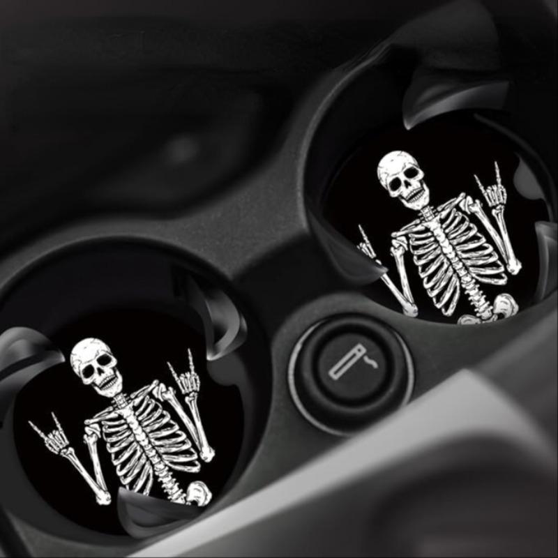 Skull Hand Pattern Car Coaster, 1 Pair Car Interior Decorative Non-slip ...