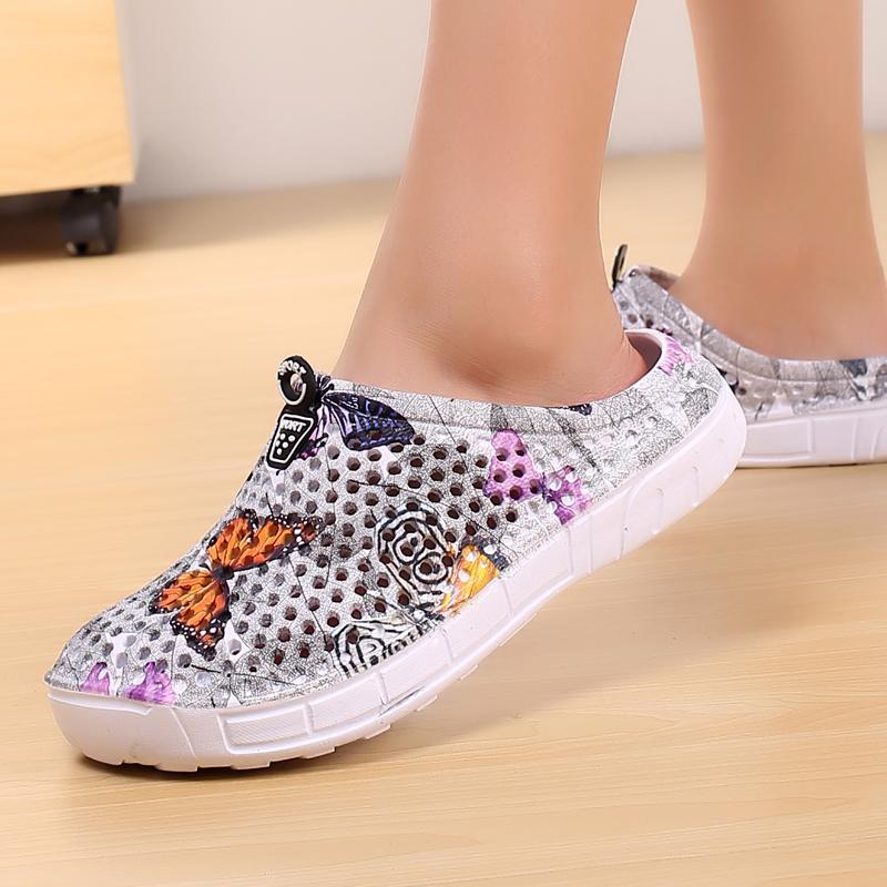 Women's Butterfly & Graffiti Print Mesh Clogs, Multi-Color Breathable ...
