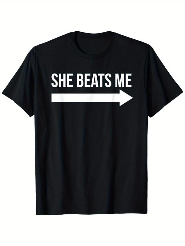 Funny She Beats Me Graphic T-Shirt for Men - Soft Crew Neck Casual Tee ...