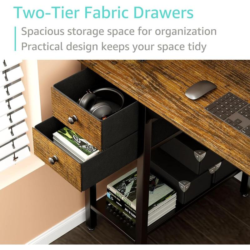 Lufeiya Computer Desk with Drawers - 40 Inch Work Reversible Small Desk ...