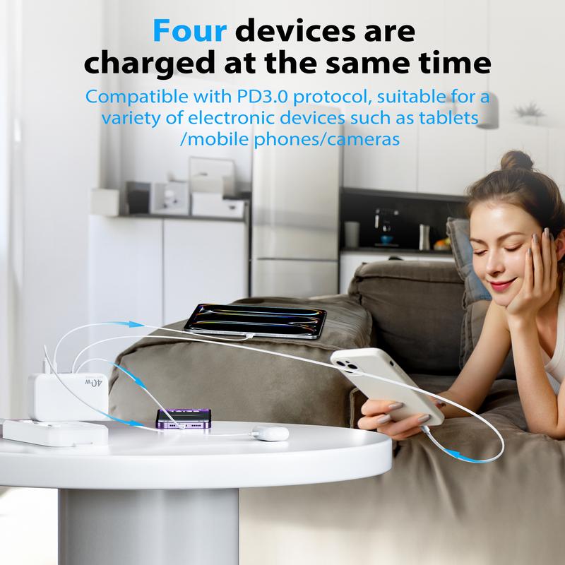 4-in-1 Retractable Gan Wall Charger Plug for iPhone 17 USB C,Travel ...