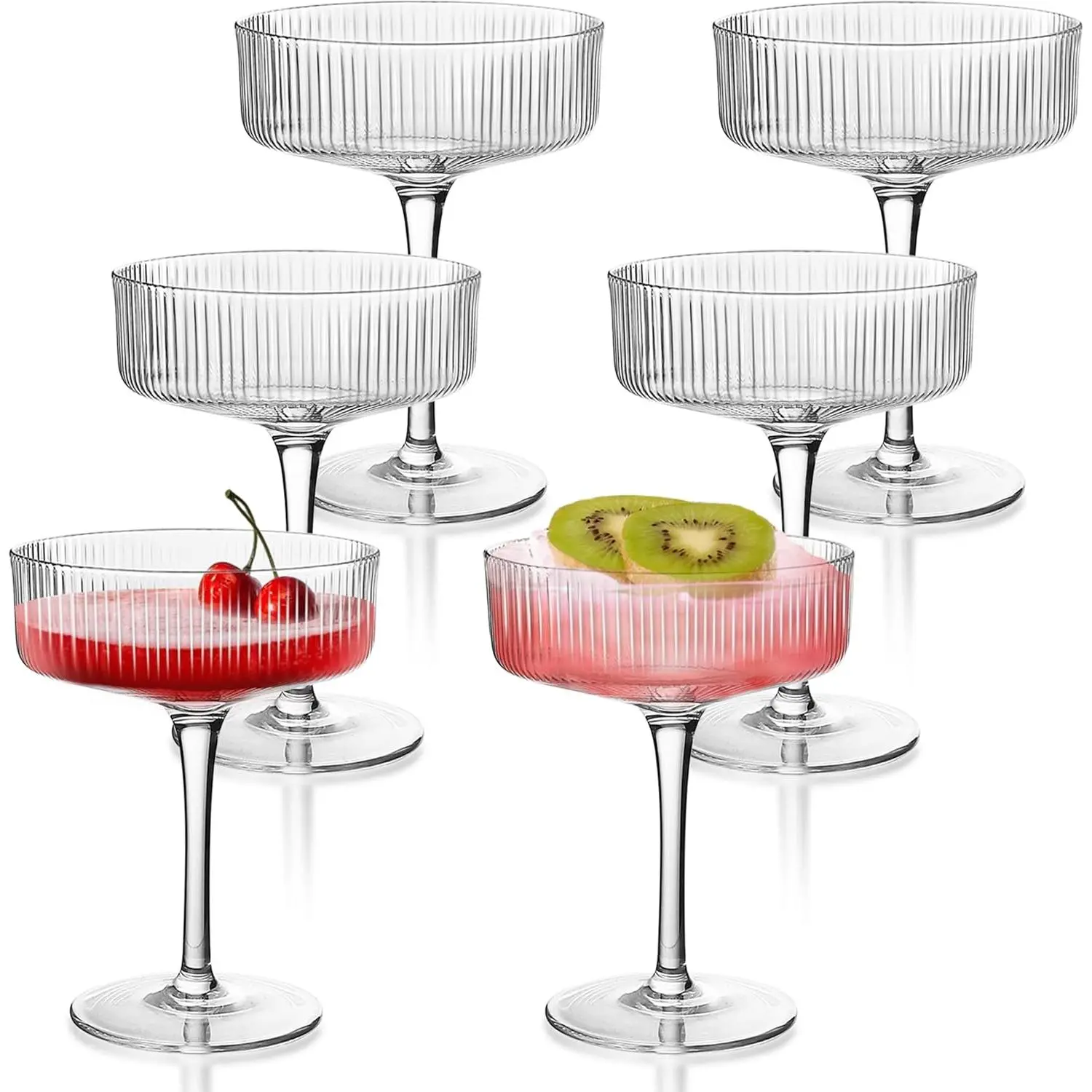 6 count Coupe Glasses 10 oz, Martini Glasses, Margarita Glass, Ribbed ...