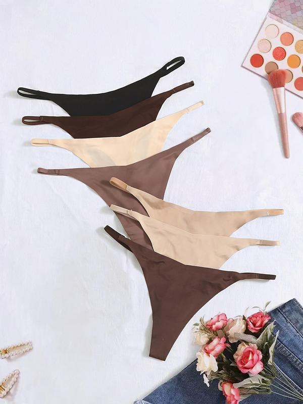 Women's Solid Seamless Thong, 7/12 Counts Soft Comfy Breathable Drop ...