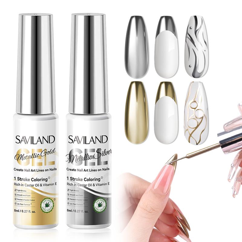 SAVILAND Metallic Gel Nail Polish Liner Silver & Gold Featuring Castor ...