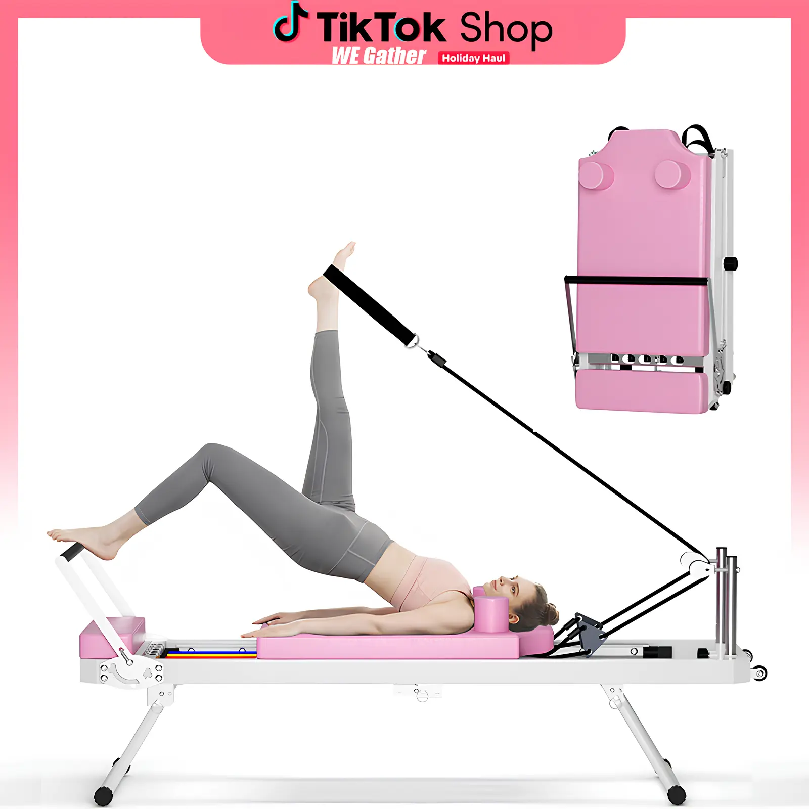 Foldable Pilates Reformer Machine for Home Studio, Space-Saving Full ...