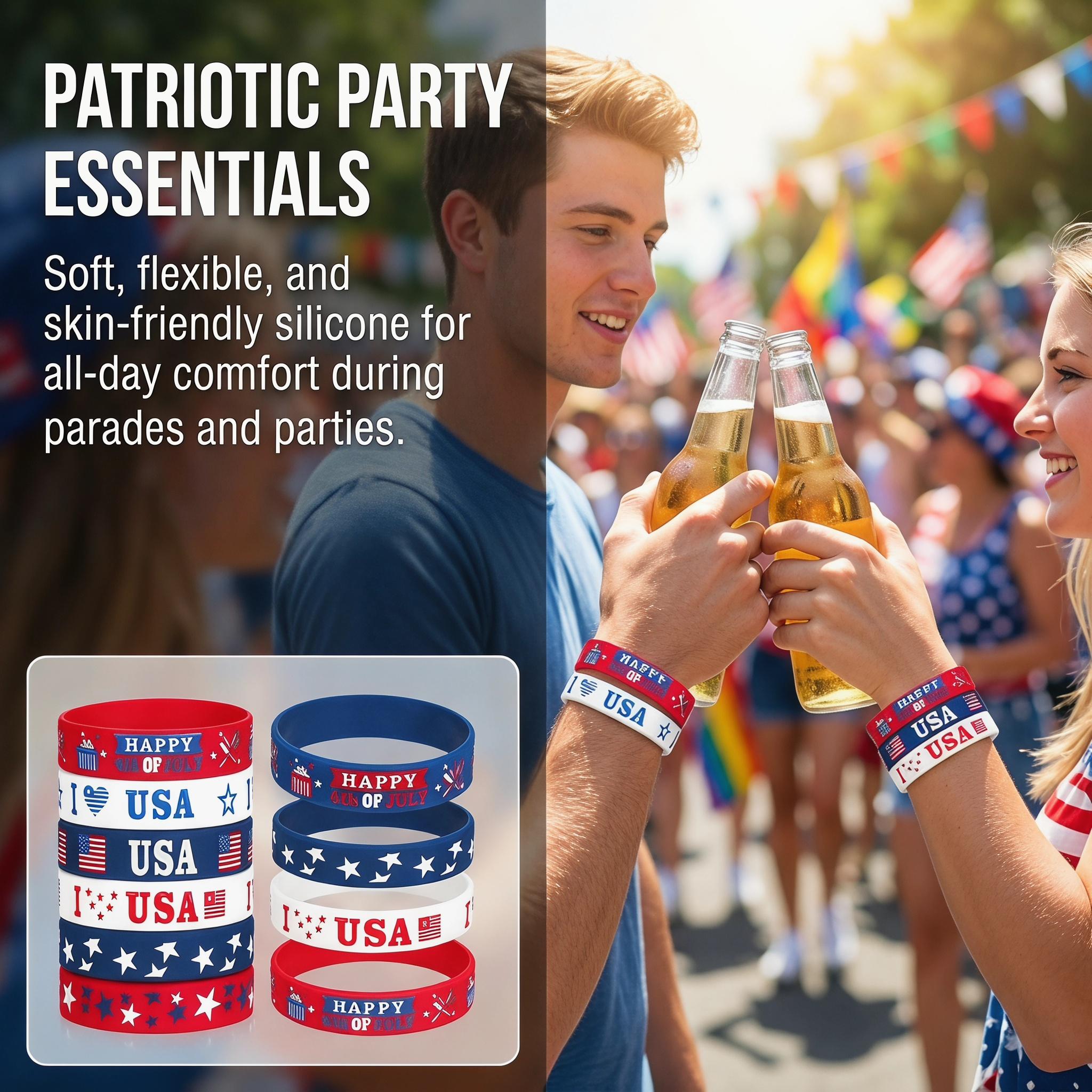 6 Pcs Independence Day Decorative Wrist Bracelets, Arm Decorations, USA ...