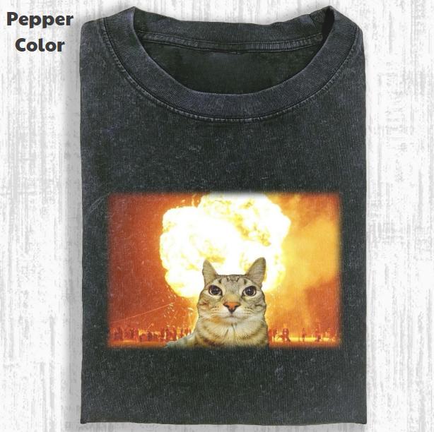 Funny Animal Vintage Graphic Tee, Cats and Explosions T-Shirt, Animal ...