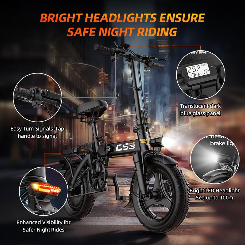 Volt-X GS3 Compact Commuter Electric Bike, 20MPH, 48V 15Ah Battery, Up ...
