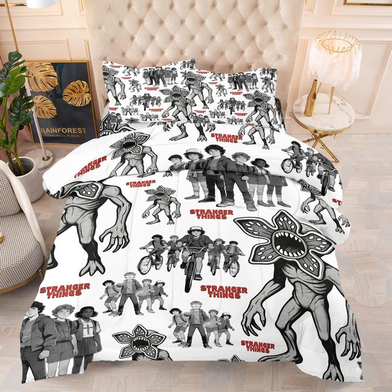 Stranger Things Theme Winter Warm Quilted Comforter Set, Includes One ...