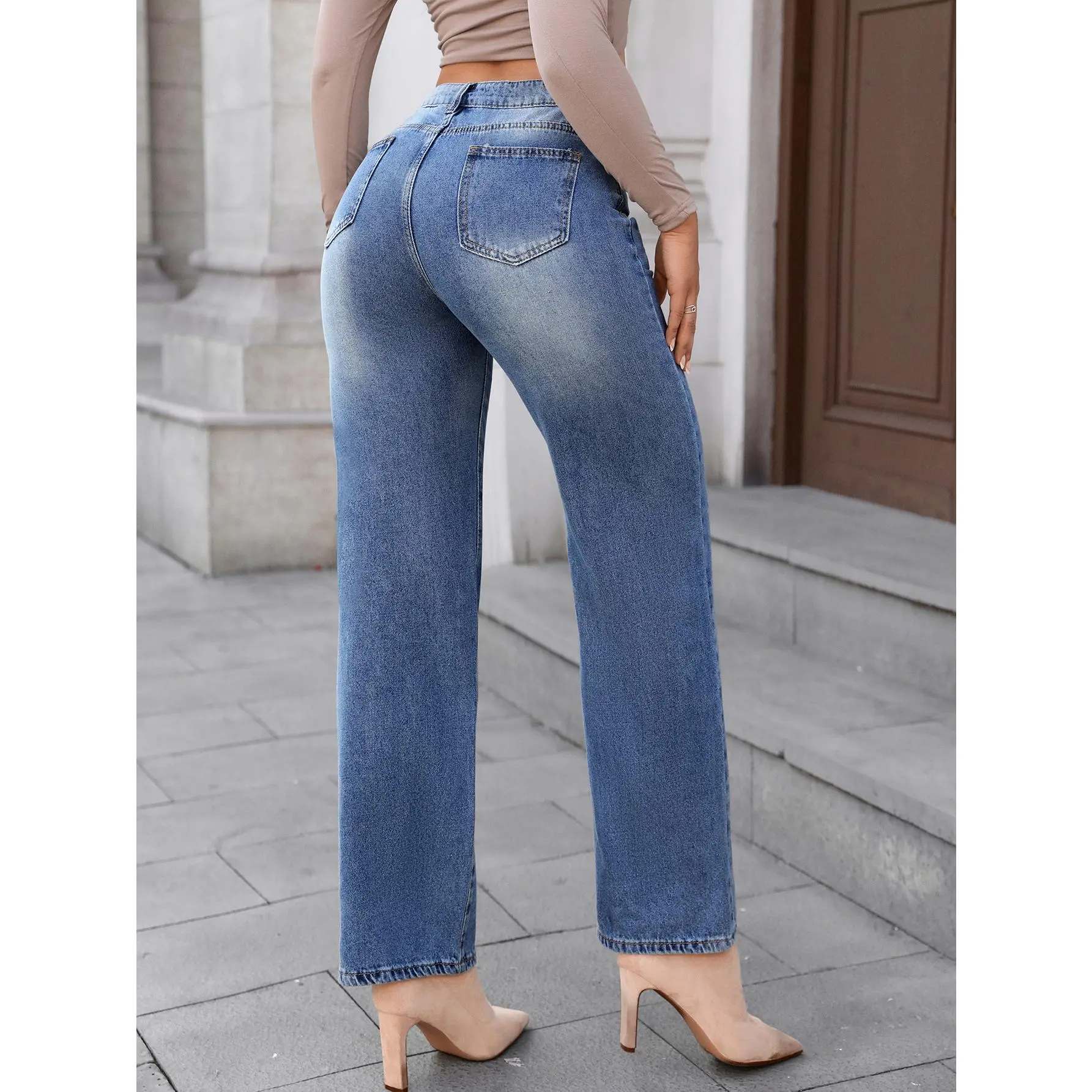 Trendy High - Waisted Light - Wash Bootcut Denim Jeans - TikTok Shop