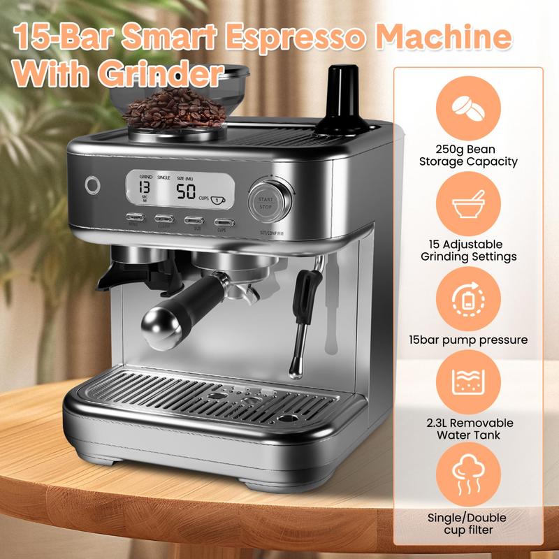 GARVEE Espresso Machine 15 Bar, with PID & LCD Display, Semi Automatic ...