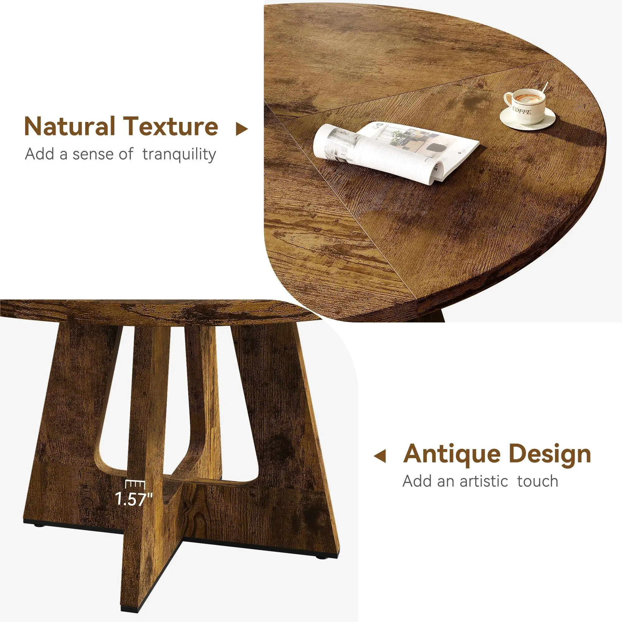 47 Inch Round Dining Table for 4-6 People, Circle Dinner Table with ...