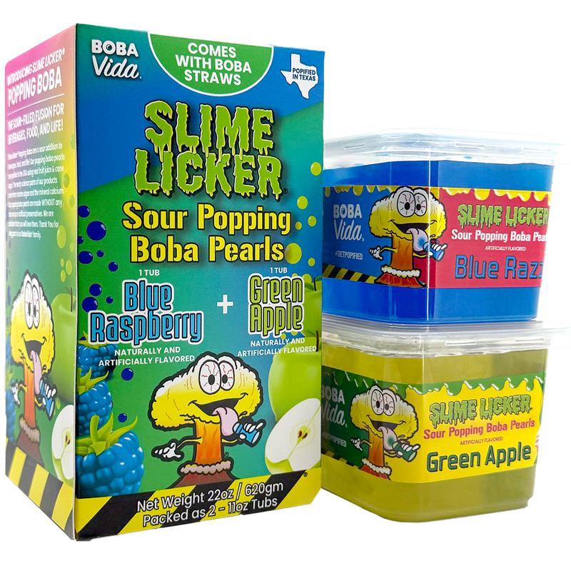 Slime Licker by BobaVida Blue Raspberry & Green Apple Sour Popping Boba ...