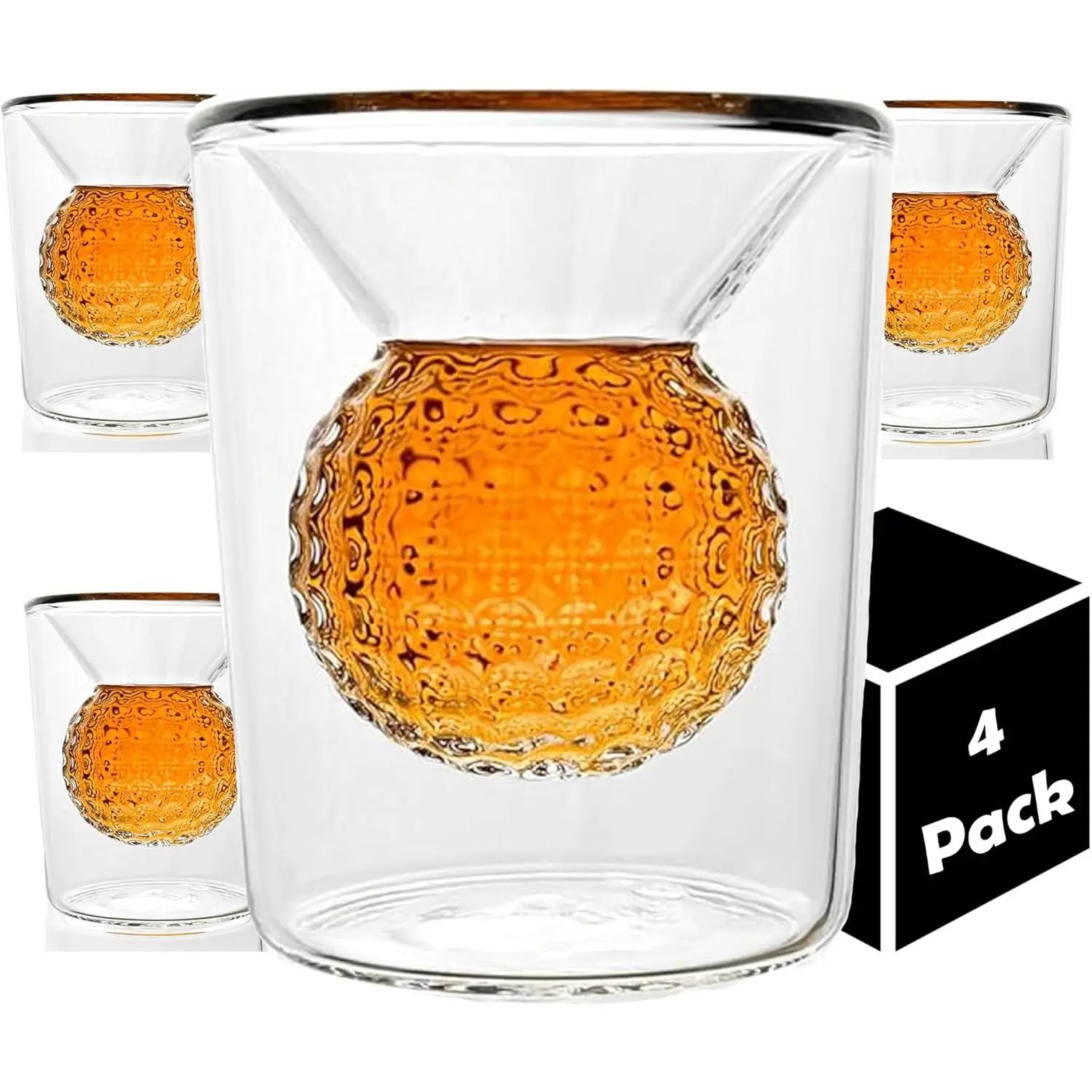 Golf Ball Shot Glass Set - 2 oz Double-Walled Borosilicate, Handcrafted ...