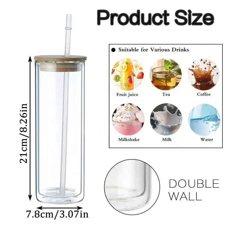 25-Pack 20oz Sublimation-Ready Round Tempered Glass Tumbler Bottles ...