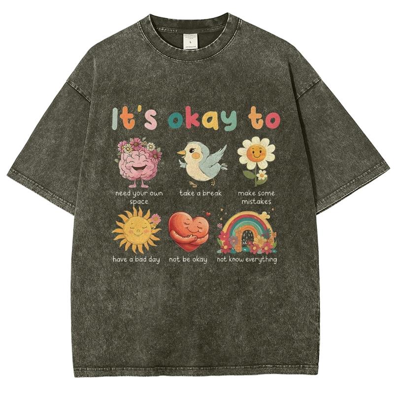 "It's Okay To" Mental Health Graphic Oversized Washed T-Shirt, Self ...